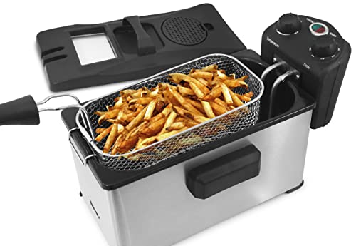 Elite Gourmet EDF-3500# Electric Immersion Deep Fryer. Removable Basket, Timer Control Adjustable Temperature, Lid with Viewing Window and Odor Free Filter
