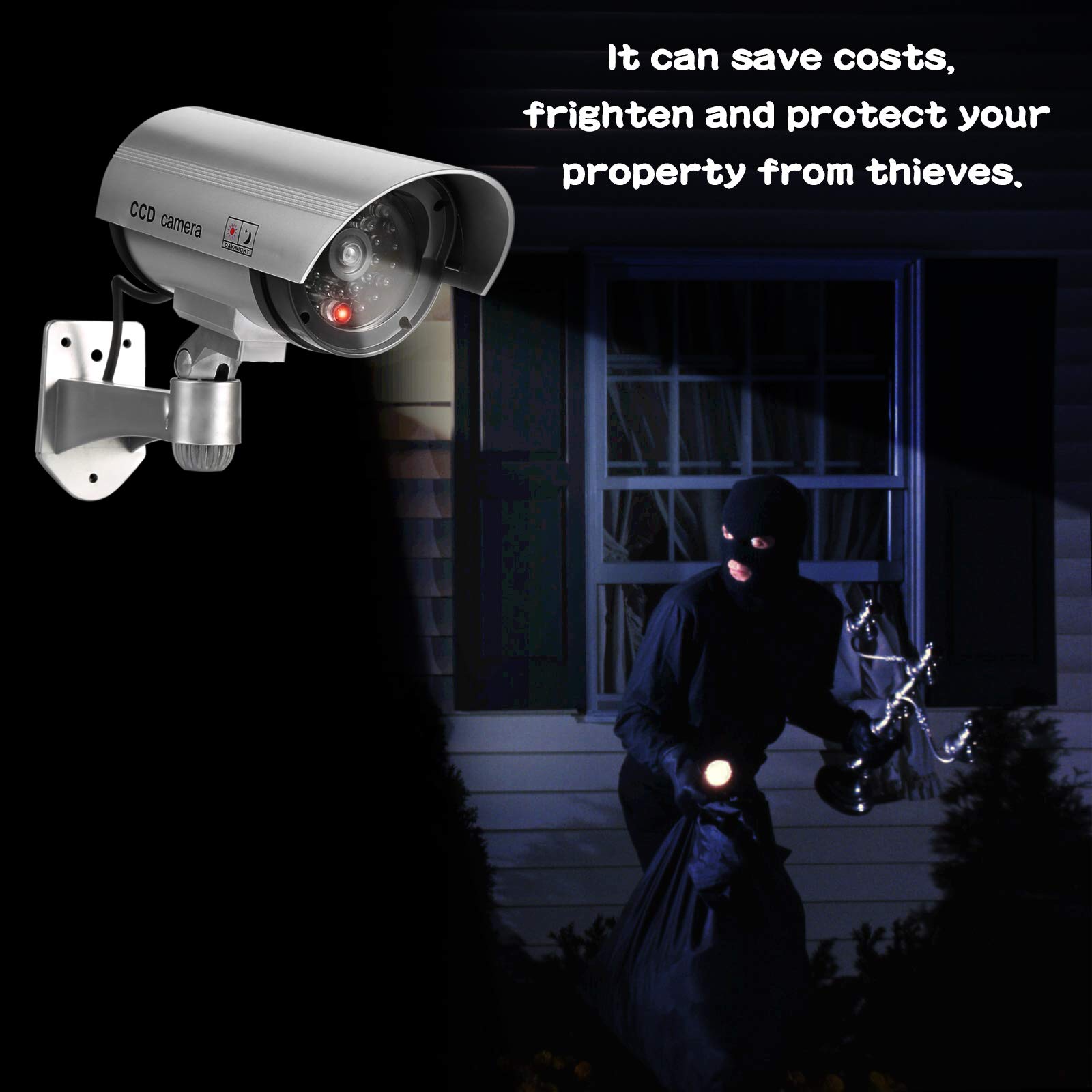 Fake Camera, FITNATE Dummy Camera CCTV Surveillance System with LED Red Flashing Light with 4 Safety Warning Stickers, Fake Security Camera for Outdoor & Indoor Use (4 Packs, Silver)