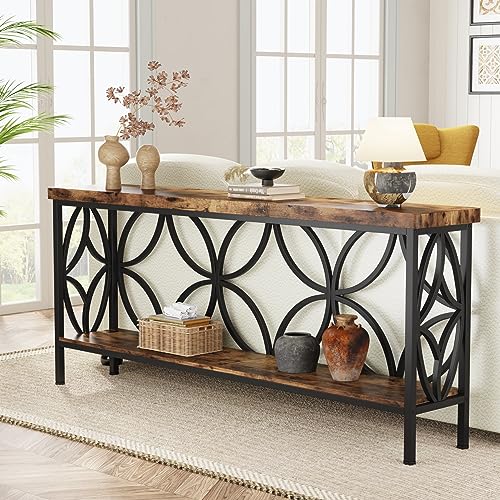 LITTLE TREE Sofa Table, 70.9 Inch Industrial Behind Couch Table with Storage Shelves, Narrow Long Console Table for Entryway, Living Room, Foyer, Hallway, Office