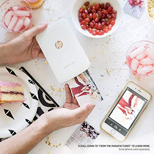 HP Sprocket Plus Instant Color Photo Printer, Print 30% Larger Photos on 2.3x3.4 Sticky-Backed Paper – White (2FR85A)
