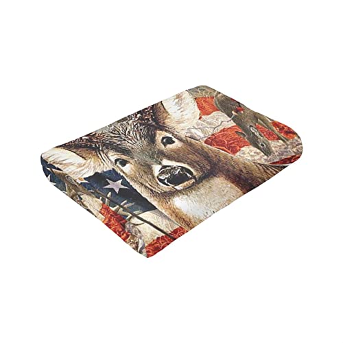 American Flag Deer Blankets 60"X50" Ultra-Soft Flannel Throw Blanket Plush Cozy Throws for Sofa Bed Micro Fleece Blanket for Adults Kids