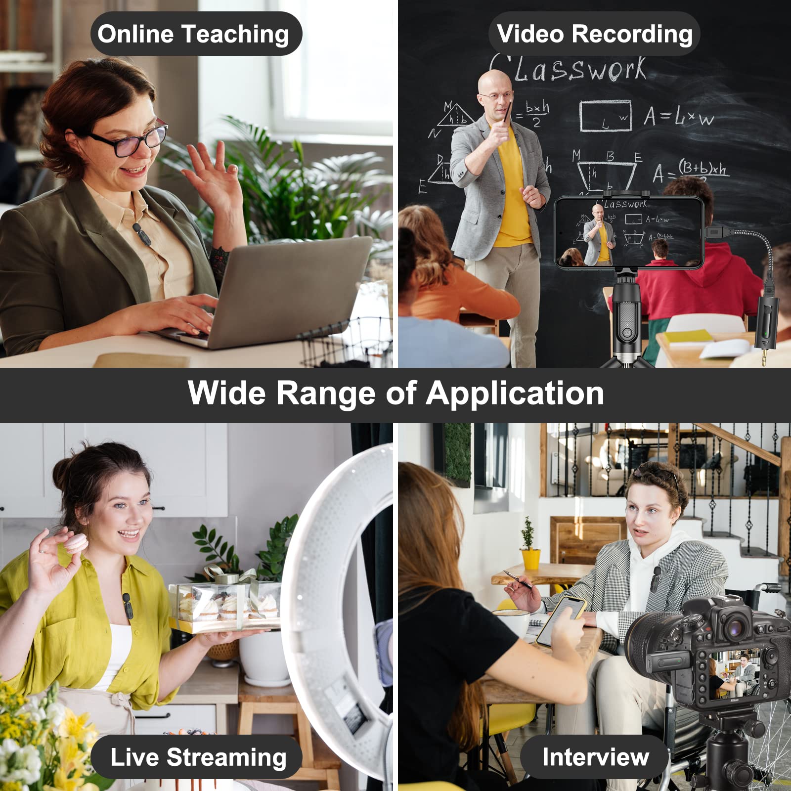 ACYWOBI Wireless Lavalier Microphone for iPhone/Android Phone/Camera/Laptop/MacBook, Professional Dual Lapel Mics with with 3 Adaptor Cables for Video Recording, YouTube, Interview, Tiktok, Vlog