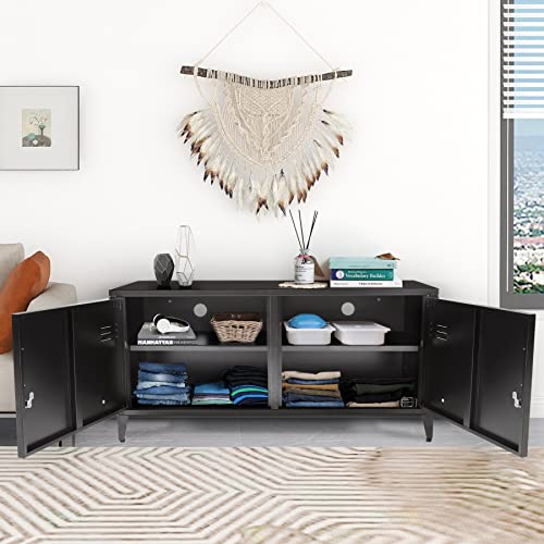 DOALBUN Metal Storage Cabinet, 2 Door Metal Locking Cabinet, Steel Lockable Office Storage Cabinet with 2 Shelves for Home Office, Garage and Warehouse (Black)