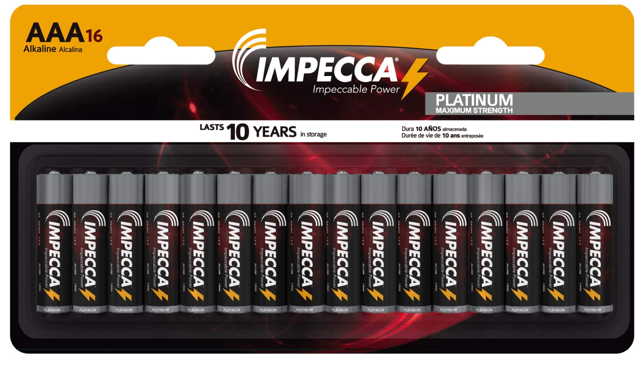 Impecca AAA Batteries High Performance Alkaline Battery Long Lasting, and Leak Resistant, LR3, Platinum Series, 16 Pack