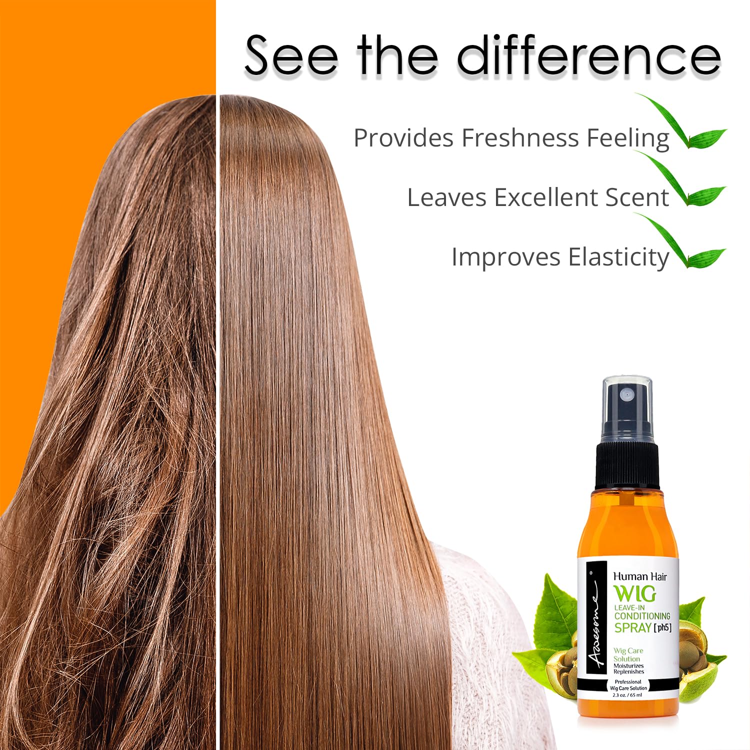 Awesome Human Hair Wig Leave in Conditioner Spray, pH5, Promotes Silkiness and Shine, Portable & Travel size 2.3 fl oz