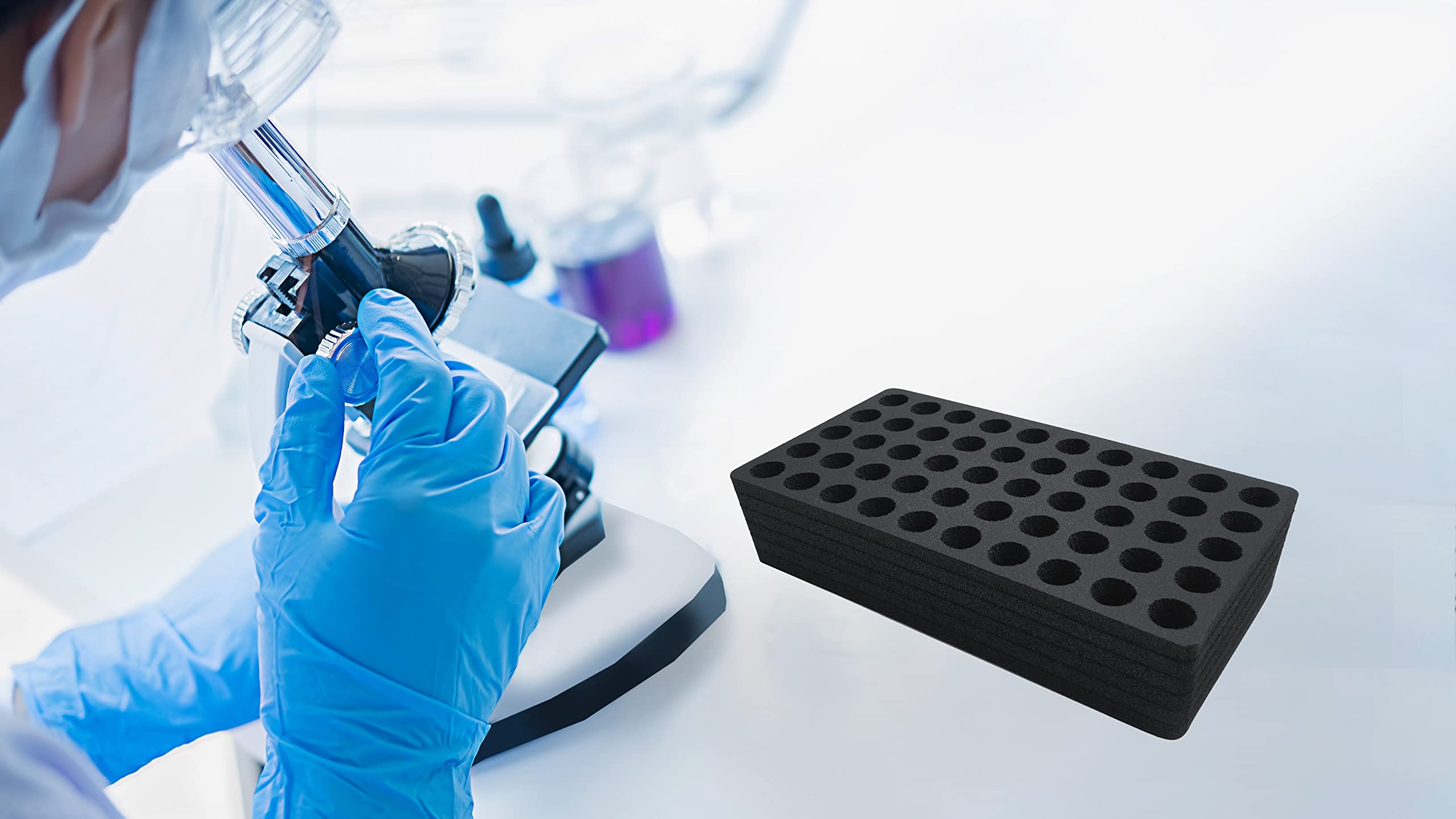 Polar Whale Test Tube Organizer Black Foam Storage Rack Stand Transport Holds 50 Tubes Fits up to 17mm Diameter Tubes