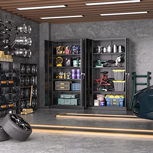 Atripark Black Metal Storage Cabinet with Lock,72" Steel Lockable File Cabinet with 4 Adjustable Shelves, Cabinets for Garage,Home,Office, Pantry,Warehouse