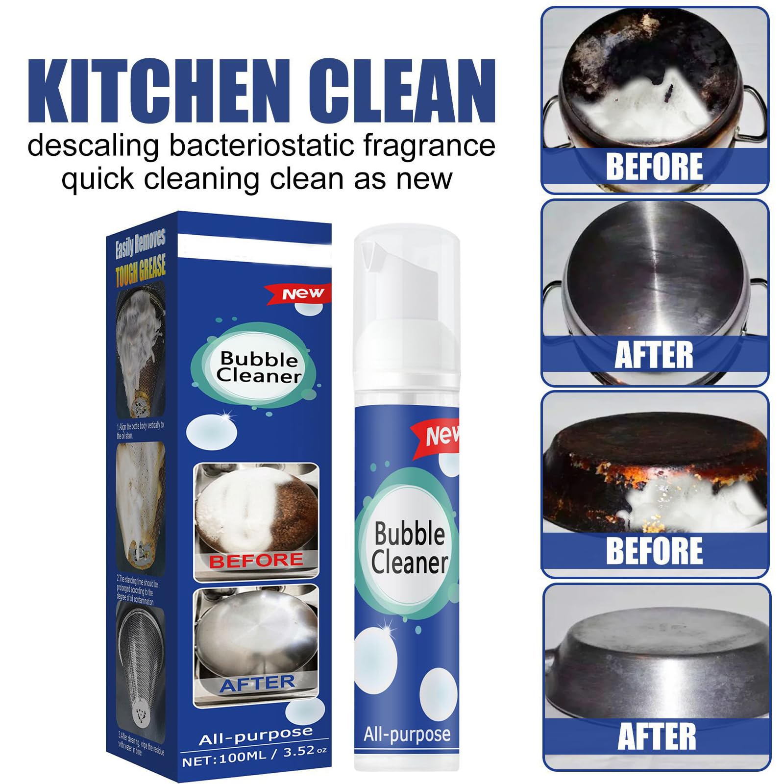 2PCS Foaming Heavy Grease Cleaner, All Purpose Foam Cleansing Foam Spray, Kitchen Power Stain Remover Foam Cleaner, Stubborn Grease Stain Remover Spray, Solid Grease & Stain Remover No Rinse Cleaning Spray
