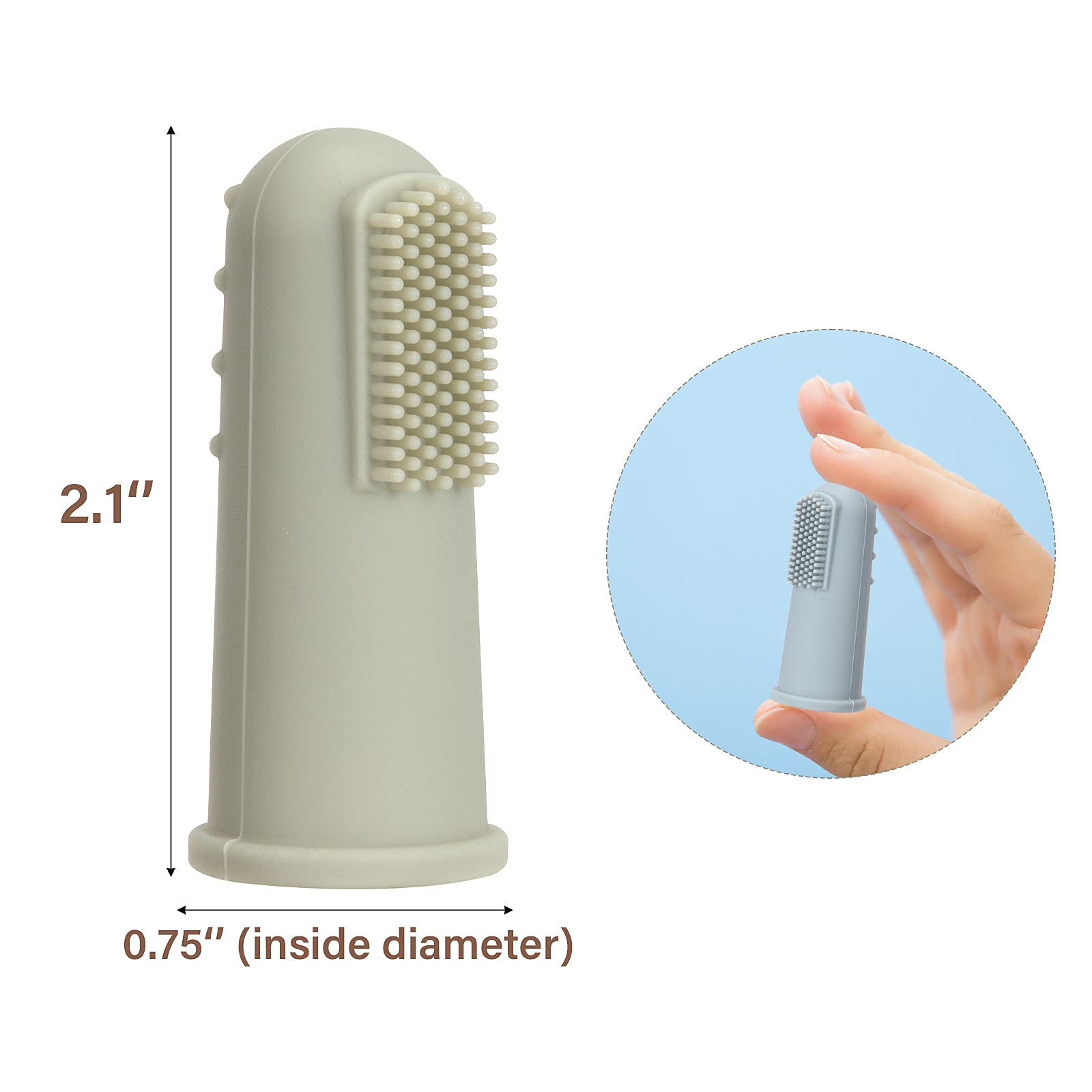 TOPGOMES Baby Finger Toothbrush with Case, Food Grade Silicone, BPA Free, 2-Pack (Sage+Ether)