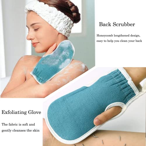 S&R PLKOP Exfoliating Body Scrubber Set -Exfoliating Glove,Back Scrubber and Shower Loofah for Women and Men Shower(3 Pack, Green)