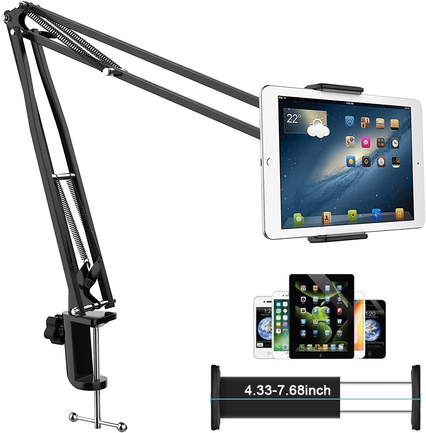 Tablet Bed Desk Holder for 4-13" Device, woleyi 360° Flexible Long Arm Mount Clamp, Adjustable Lazy Stand for iPad 12.9 10.5 9.7 iPad Mini Air 4 3 2, Nintendo Switch, Xbox, E-Reader, iPhone, Phone etc