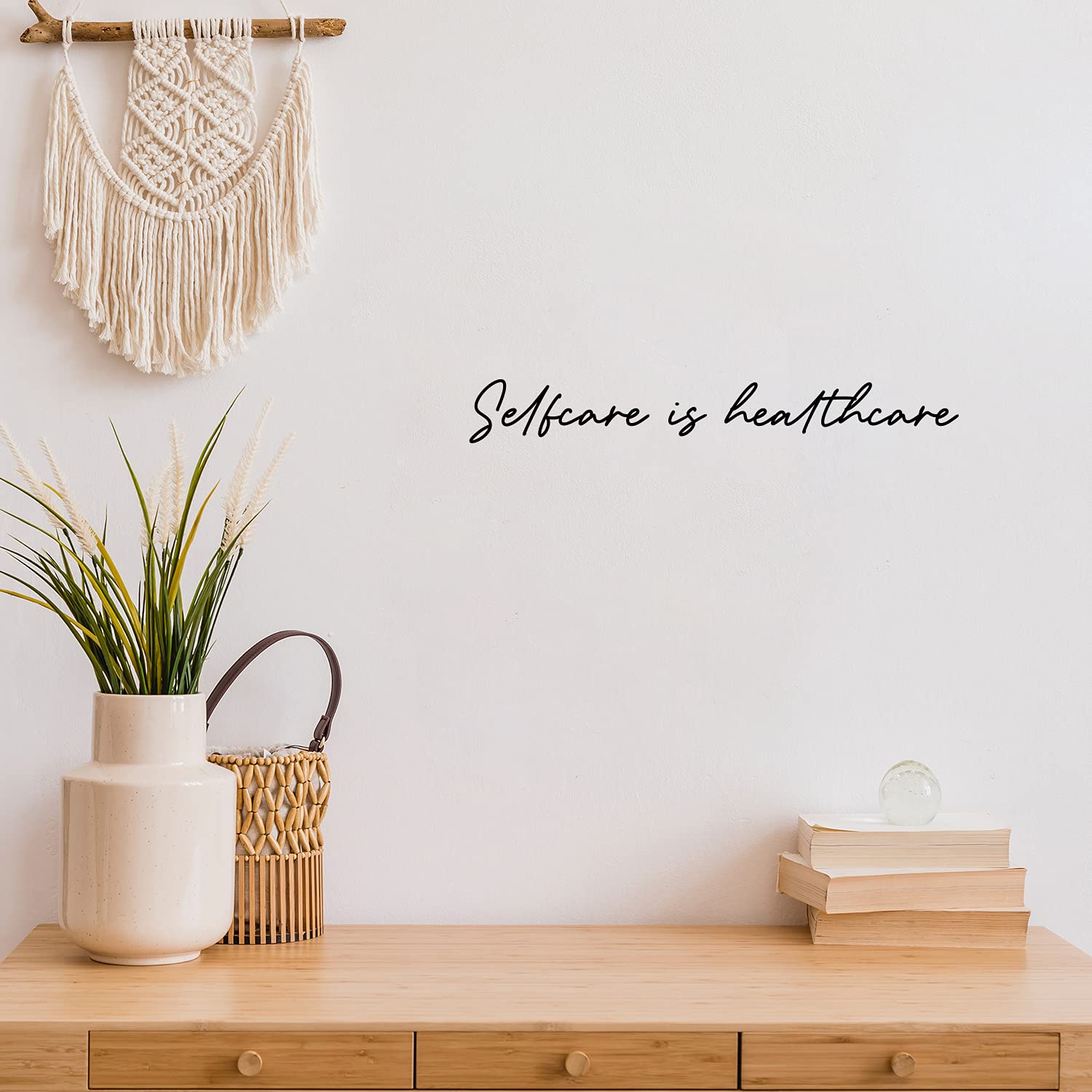 Vinyl Wall Art Decal - Selfcare Is Healthcare - 3" x 20" - Trendy Cute Inspiring Positive Healthy Lifestyle Quote Sticker For Bedroom Bathroom Office Gym Yoga Fitness Spa Wellness Center Decor (Black)