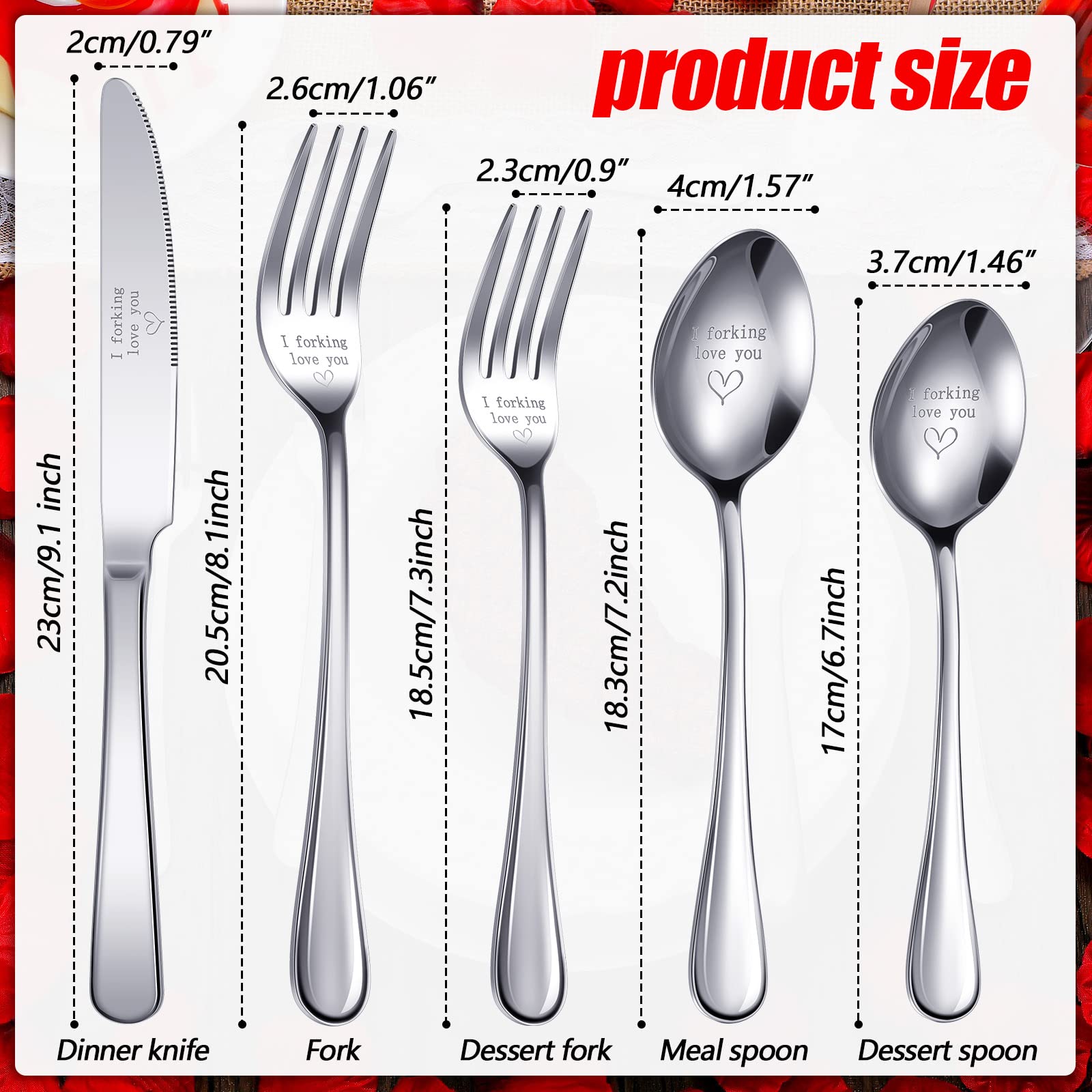 5 Pcs Stainless Steel Cutlery Set I Forking Love You Silverware Set Includes Spoons Forks Knives Gifts for Bride Wedding, Anniversary Kitchen Cutlery for Home Office Restaurant Hotel
