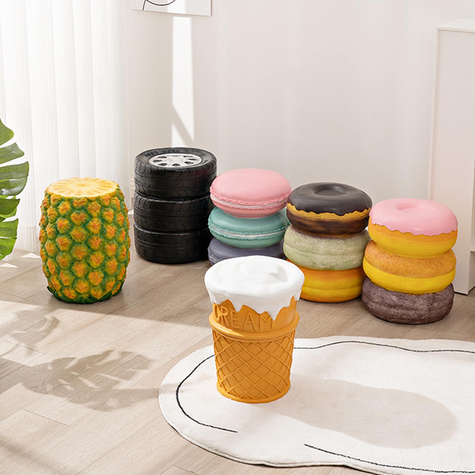 AONYAYBM Simulated Food Stool, Resin Fruit Stool with Anti Slip Pads, Fun Ingenious Decorative Shoe Changing Stool, Retro Light Weight Foot Stool, Multifunctional Foot Ottoman for Home(Ananas)