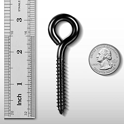 teziicus 8 Pack 3.2 Inches Screw Eyes Black,Eye Hooks Screw in Heavy Duty,Eye Bolt,Long Eye Screws Ring ,Swing Hooks for Hammock Stand, Swings Chair,Yoga, Indoor & Outdoor,Self Tapping Screws…