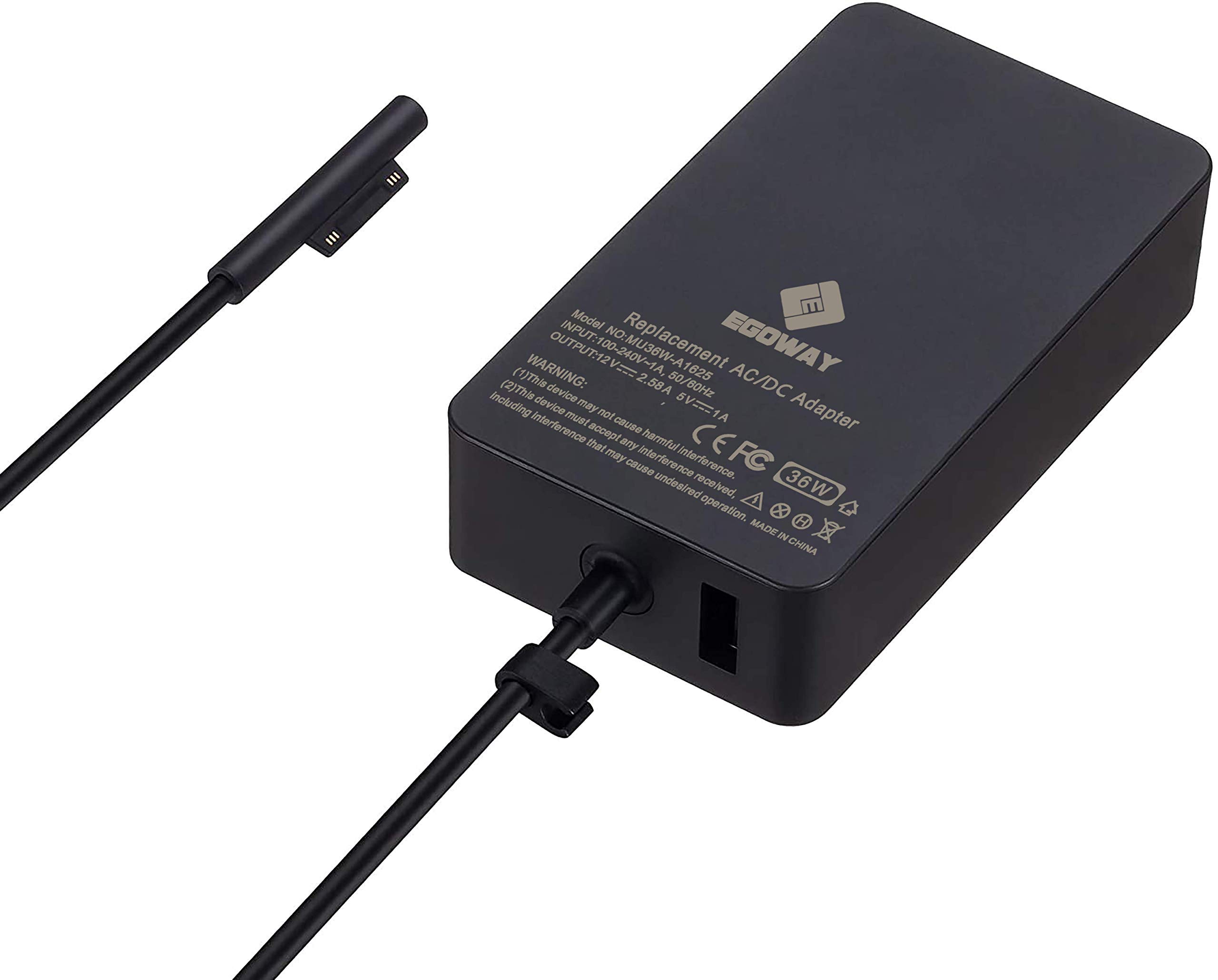 36W 12V 2.58A Power Adapter Charger Compatible with Surface Pro 3 Pro 4 (Intel Core i5 i7) Pro 5-2017 with USB Charging Port and 6ft Cord