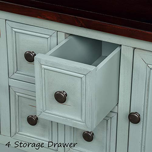 P PURLOVE Console Table Buffet Table with Storage Drawers Cabinets and Bottom Shelf (Antique Blue)