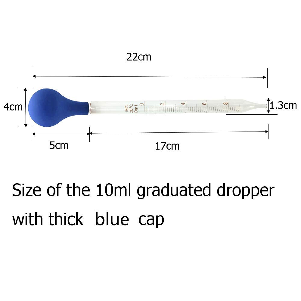 OESS Glass Graduated Dropper Pipettes with Blue Rubber Caps 10ml Pk/4