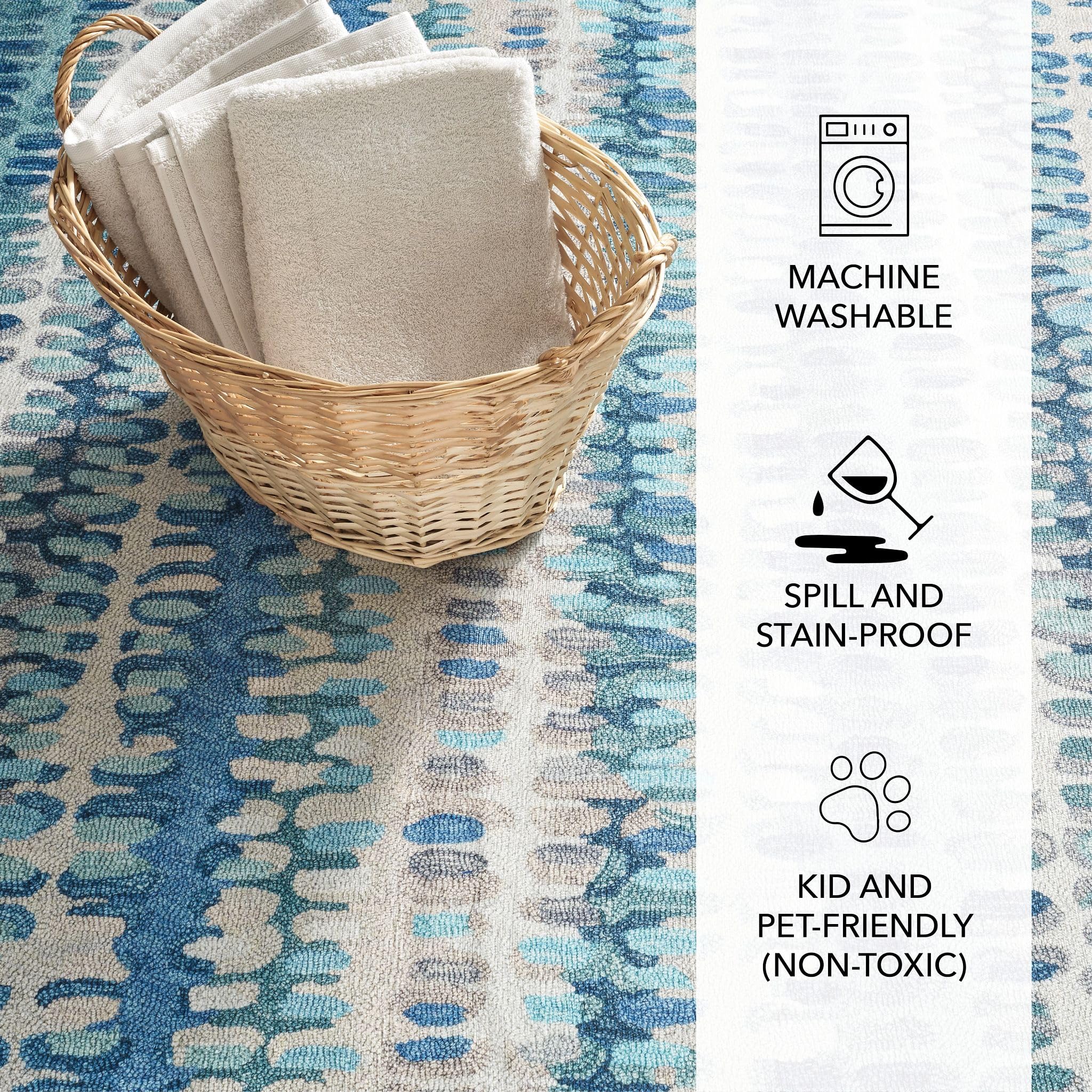 Dash and Albert Paint Chip Machine Washable Area Rug - 5' x 8' Blue - Geometric Accent Rug - Anti-Slip Backing, Lightweight, Machine Washable, High Traffic Areas Kitchen, Mudroom, Laundry Room