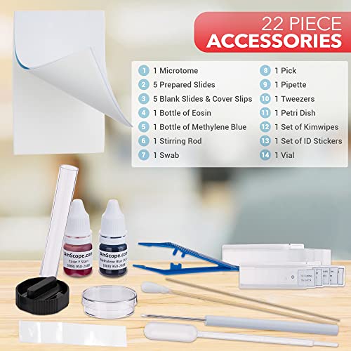 AmScope M162C-2L-PB10-WM Awarded 2018 Best Students and Kids Microscope Kit & SP-14 Microscope Slide Preparation Kit Including Stains