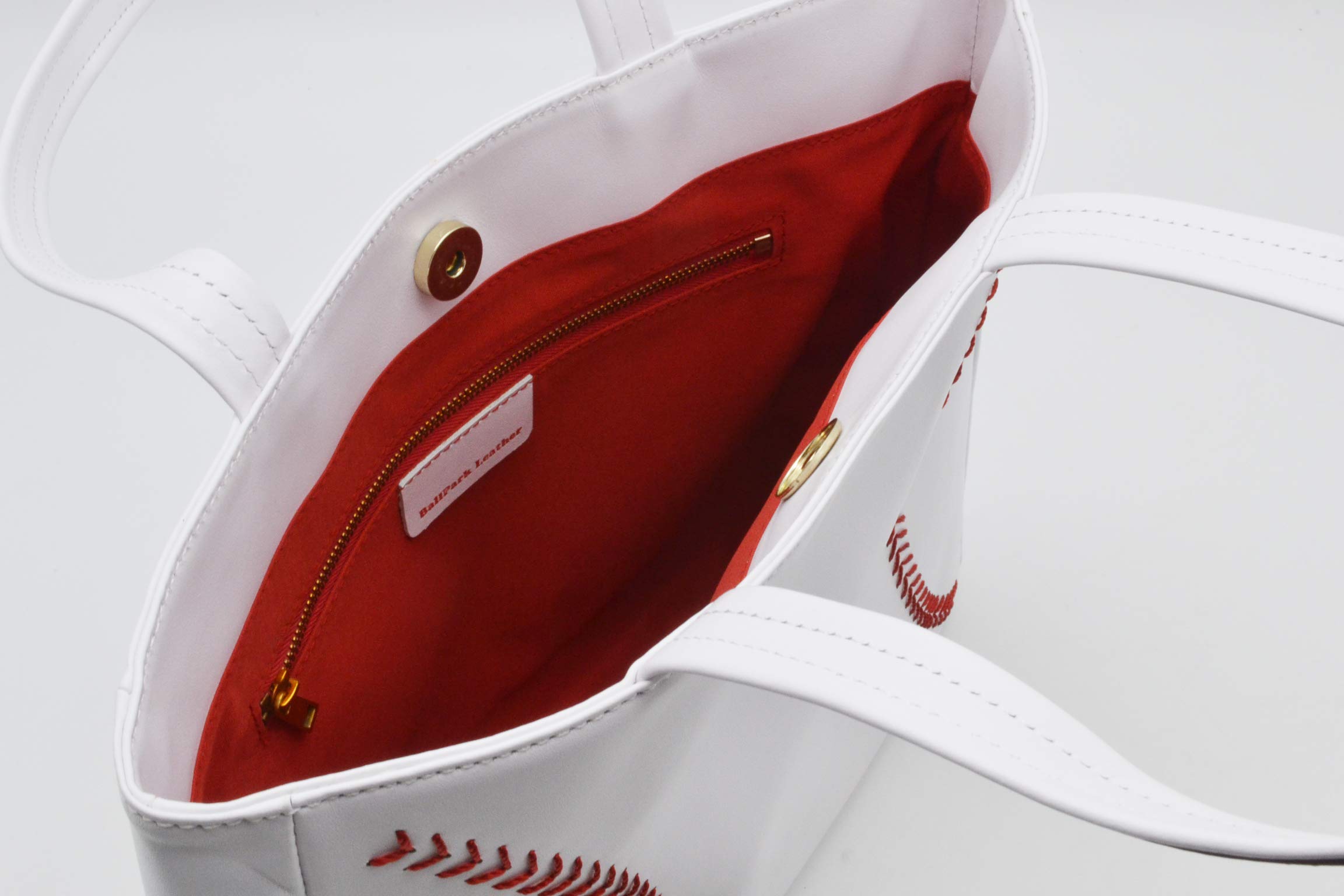 BallPark Leather White Leather Baseball Seam Purse