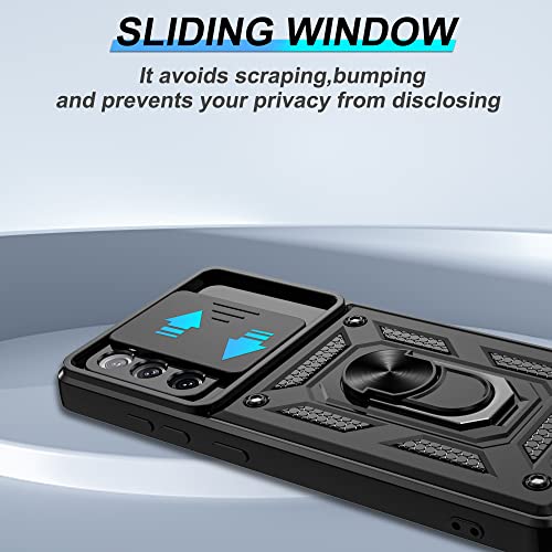 Atump Samsung Galaxy S20 FE Case(4G/5G),Galaxy S20 Fan Edition/S20 Lite with HD Screen Protector with Slide Camera Cover, 360° Rotation Ring Kickstand [Military Grade] Case for Samsung S20 FE Black