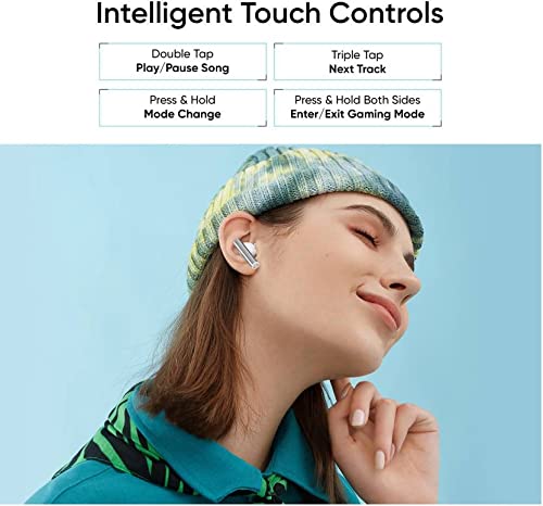 realme Active Noise Cancelling Wireless Earbuds, Buds Air 2 Hybrid ANC in Ear Headphones, Bluetooth 5.2 IPX5 Stereo Earphones, 10mm Hi-Fi Bass Boost Driver, USB C, Smart Touch Control, White