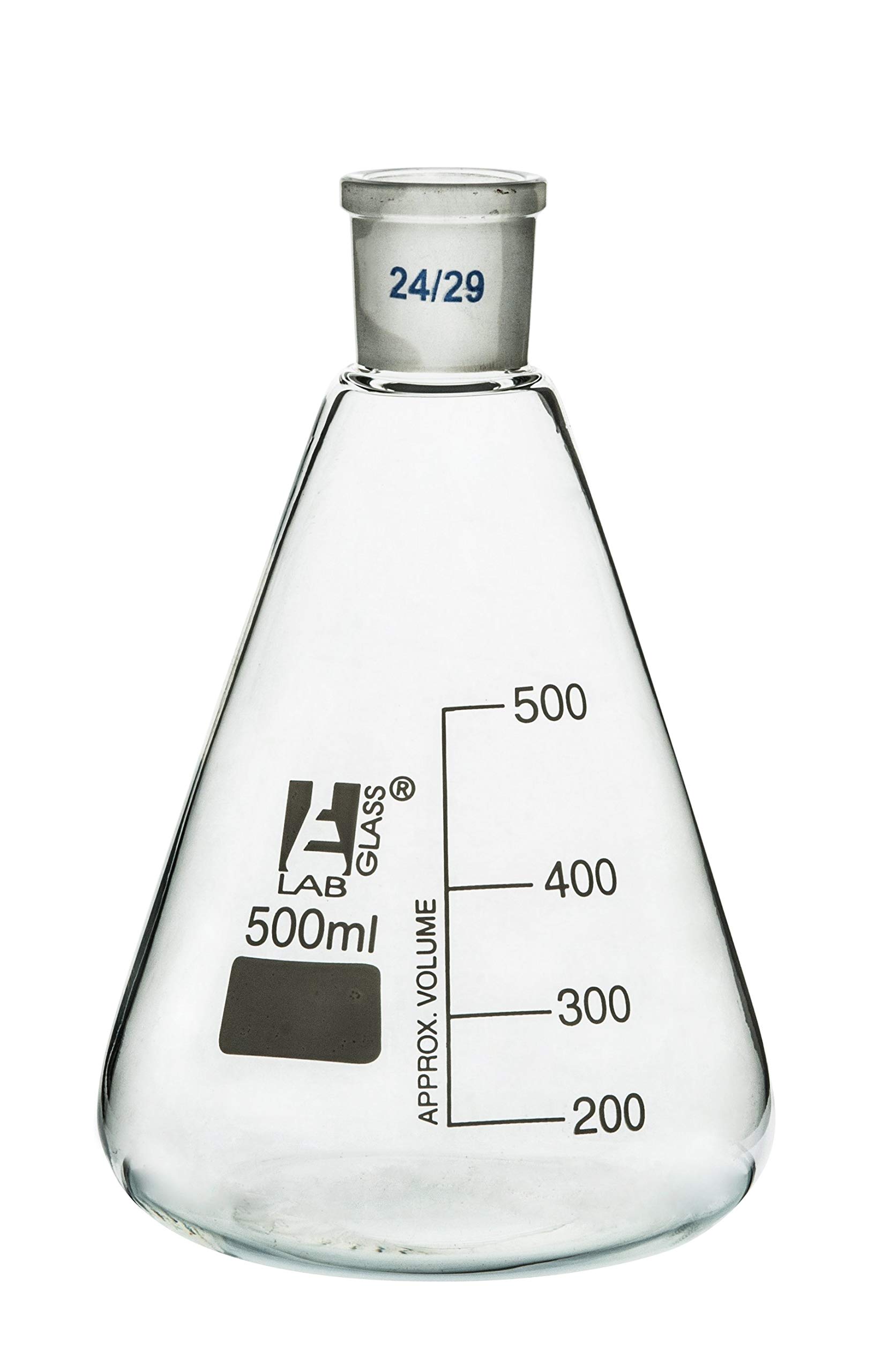 EISCO Erlenmeyer Flask, 500ml - 24/29 Joint, Interchangeable - Borosilicate Glass - Conical Shape, Narrow Neck