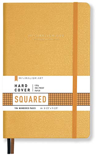 Minimalism Art, Premium Hard Cover Notebook Journal, X-Large Size, Master A4 8.3" x 11.4", 186 Numbered Pages, Gusseted Pocket, Ribbon Bookmark, Extra Thick Ink-Proof Paper 120gsm (Squared, Amber)
