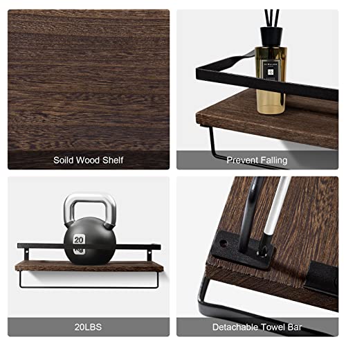 AGM Floating Shelves, Bathroom Floating Shelf Set of 2, Carbonized Black Wall Storage Shelf with Towel Bar, Wall Mounted Shelves for Plants, Book, Bathroom, Bedroom, Kitchen, Living Room Decoration