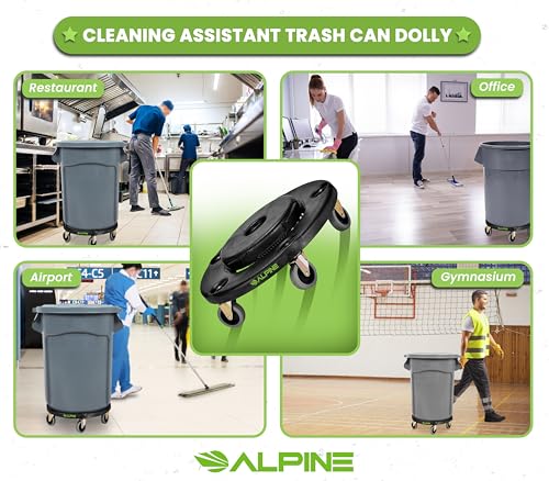 Alpine Rolling Brute Trash Can Dolly - Trash Can Dolly with Wheels/Trash Can Roller Base for Round 20, 32, 44, or 55 Gallon Garbage Bins, Heavy Duty Holds Up to 500lbs (Black)