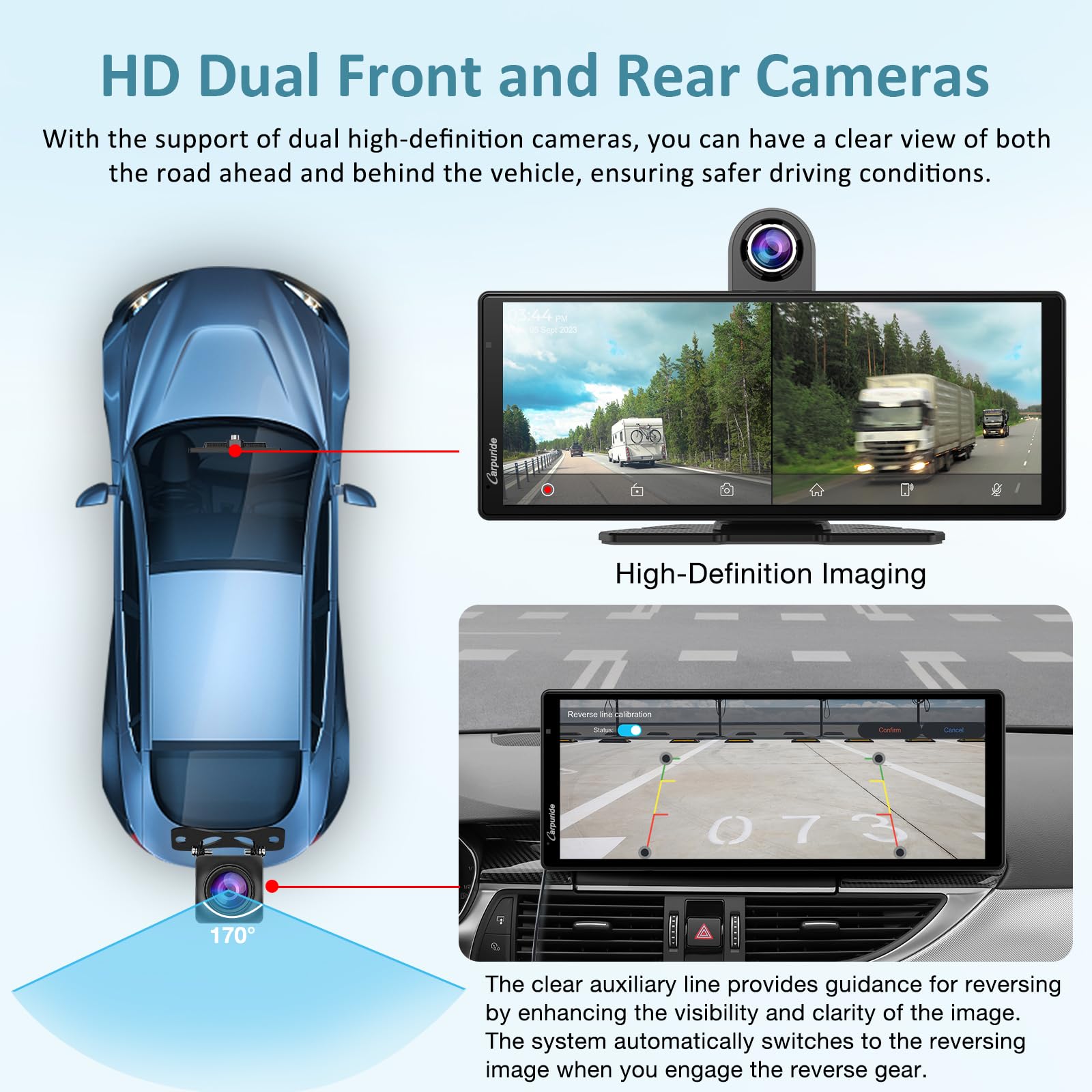 2024 Newest Carpuride W903 Wireless Carplay Android Auto Car Stereo with 4K Dash Cam, Backup Camera,Portable 9.3 Inch IPS Touch Screen,Car Radio Receiver with Mirror,Bluetooth,Drive Navigation
