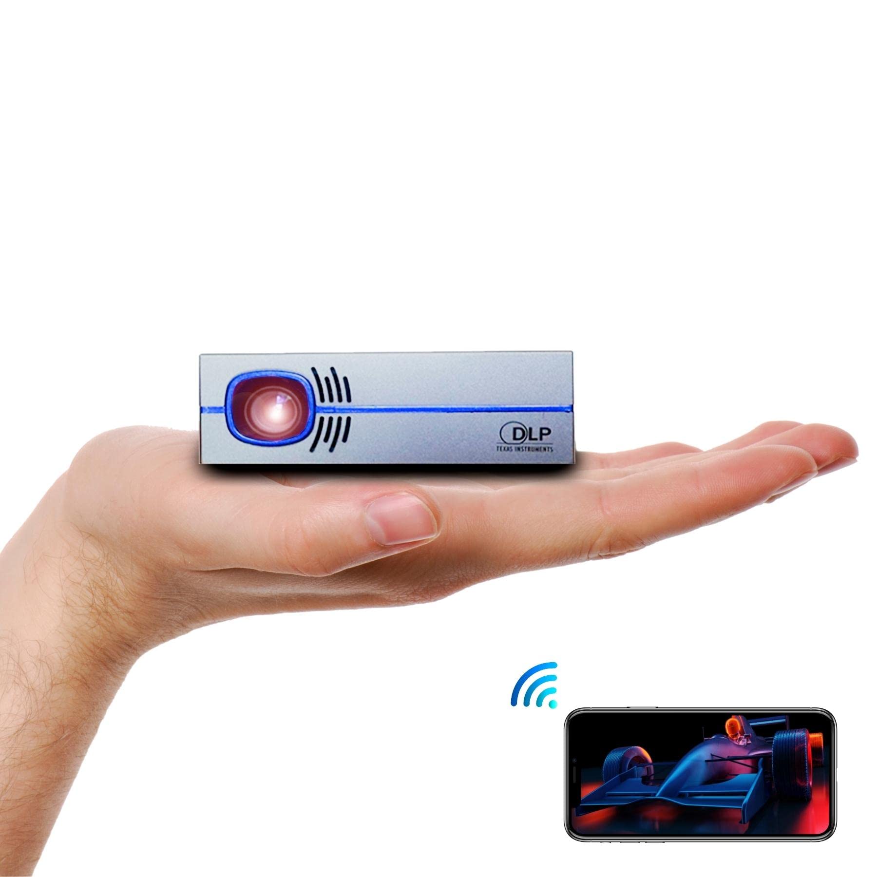 AAXA Technologies P8 Smart LED DLP Mini Car-Projector with 12V Car Cigarette Lighter Power Cable Bundle, WiFi Bluetooth, Android 10.0, Wireless Smartphone Mirroring, Built-in Netflix, YouTube