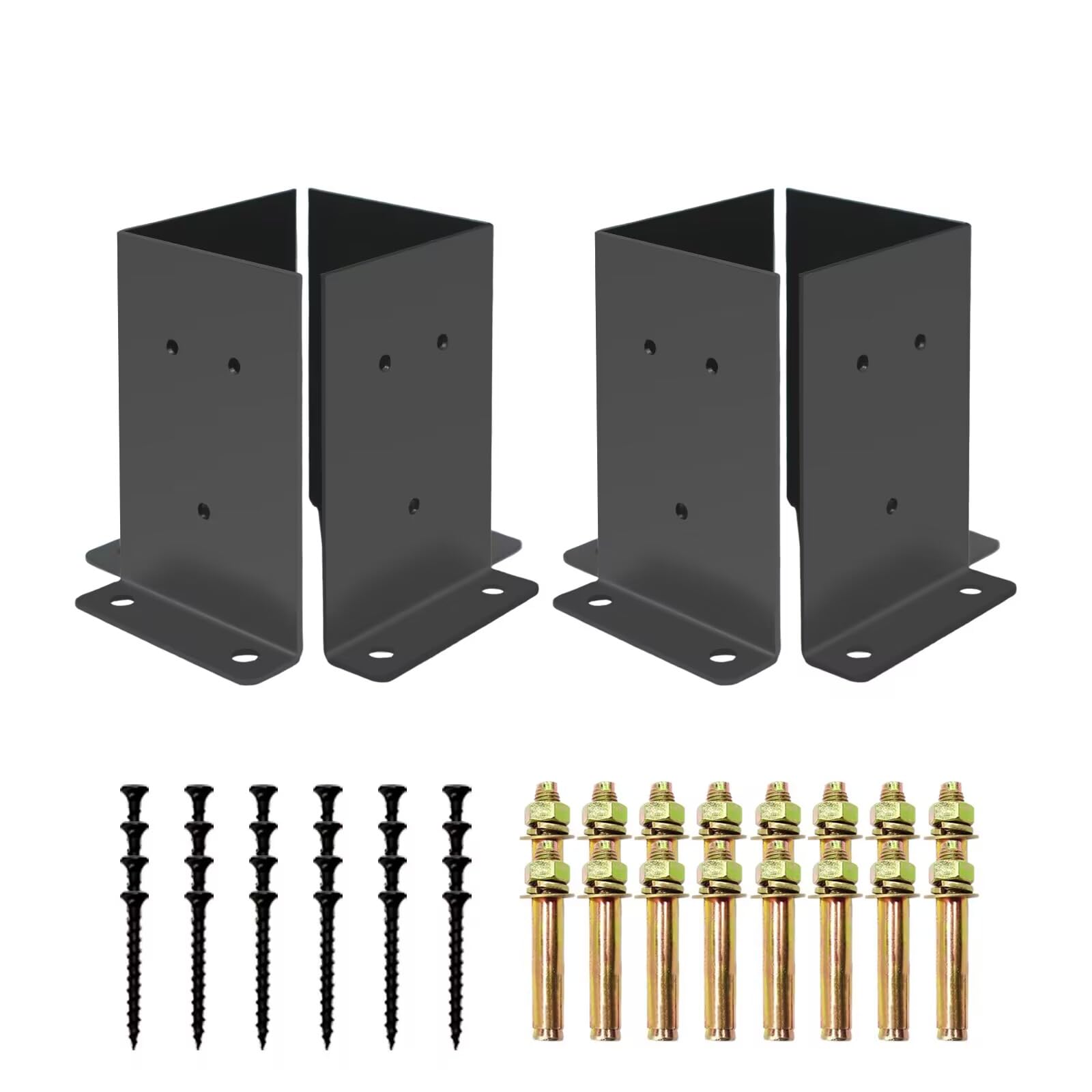 4x4 Post Base 4 Pcs, (Inner Size 3.6x3.6) Post Anchors, 13GA Thick Solid Steel & Black Powder Coated,Deck Post Brackets Support Deck Base Plate Pergola Brackets Fence Kit Mailbox Mount