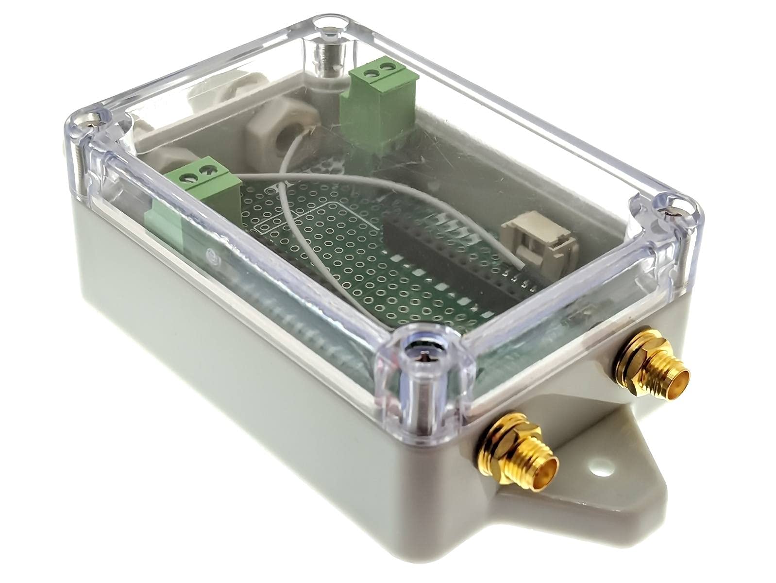 qBoxMini AFC DIY IOT Enclosure Kit (Two SMAs), IOT Enclosure for Feather ESP32 Cellular LoRa WiFi Arduino Board, Waterproof IP65 Enclosure with Glands, prototyping PCB connectors Set and Two SMAs