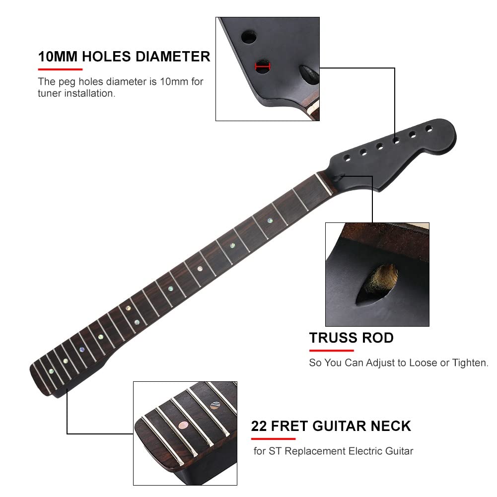 22 Fret Maple Fretboard Guitar Neck Guitar DIY Parts Replacement Matt black for ST Style