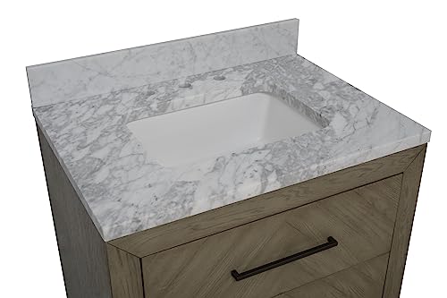 Avery 30-inch Bathroom Vanity (Carrara/Gray Oak): Includes Gray Oak Cabinet with Stunning Carrara Marble Countertop and White Ceramic Sink