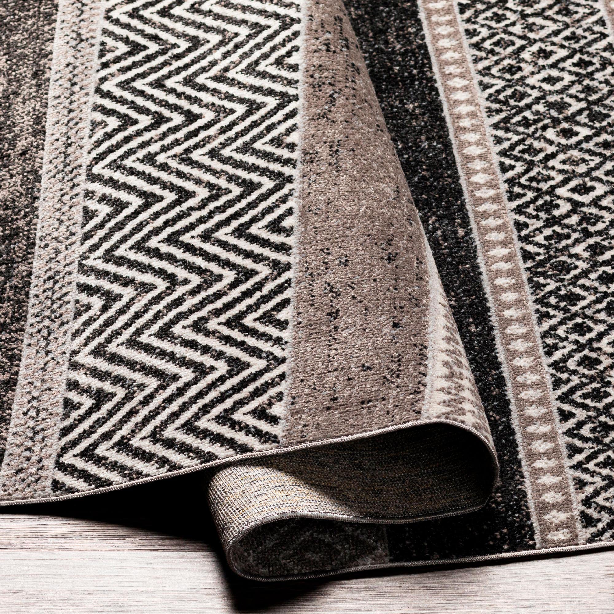 Mark&Day Washable Rugs, 8x10 Sandborn Modern Medium Gray Area Rug, Black Grey Beige Carpet for Living Room, Bedroom or Kitchen (7'10" x 10', Machine Washable)