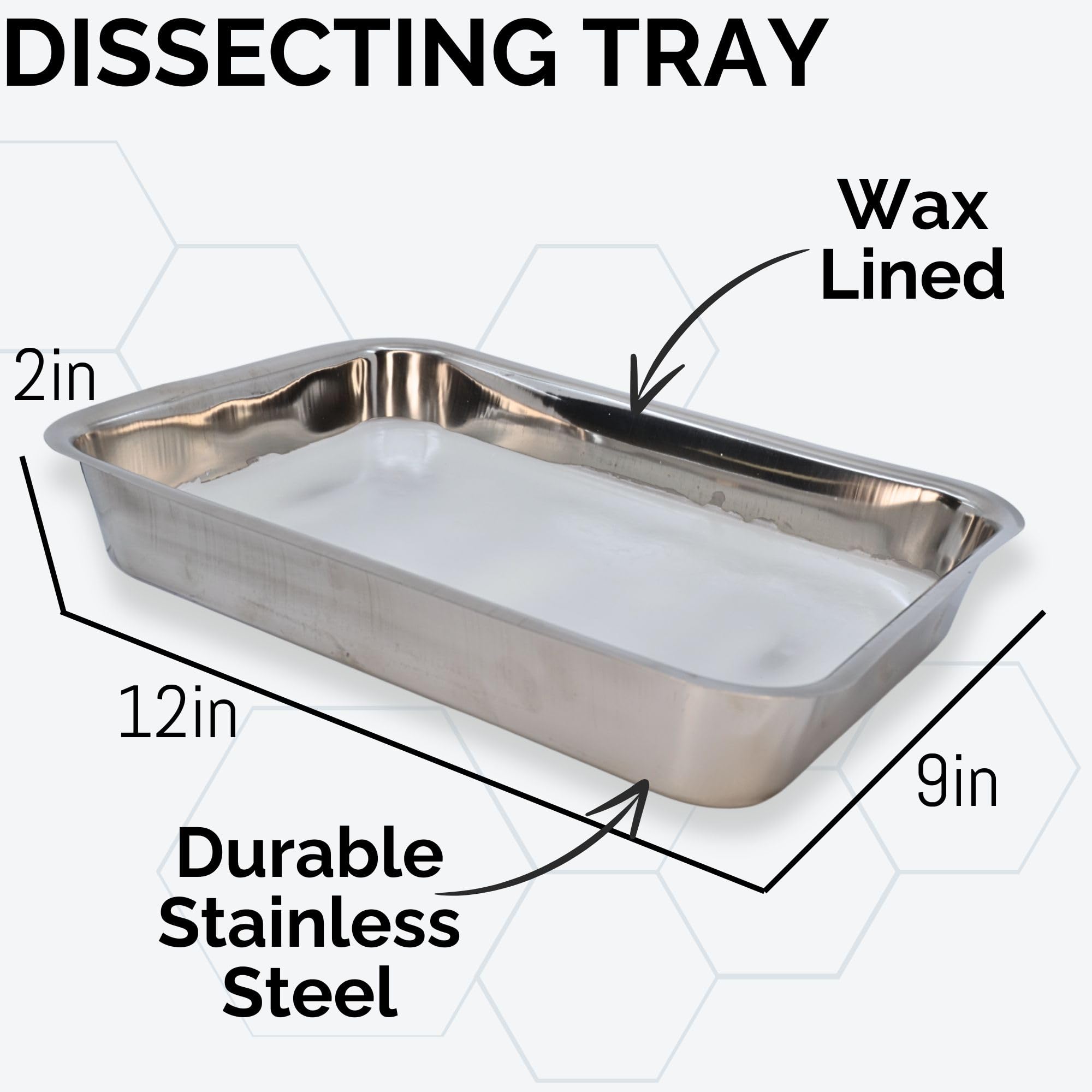 Eisco Labs - Metal Dissecting Tray with Wax, 12x9x2" - Stainless Steel Dissection Tray for Biology, Anatomy, Forensic Science & Specimen Pinning, Lab Dissection Trays, Wax-Lined Stainless Trays