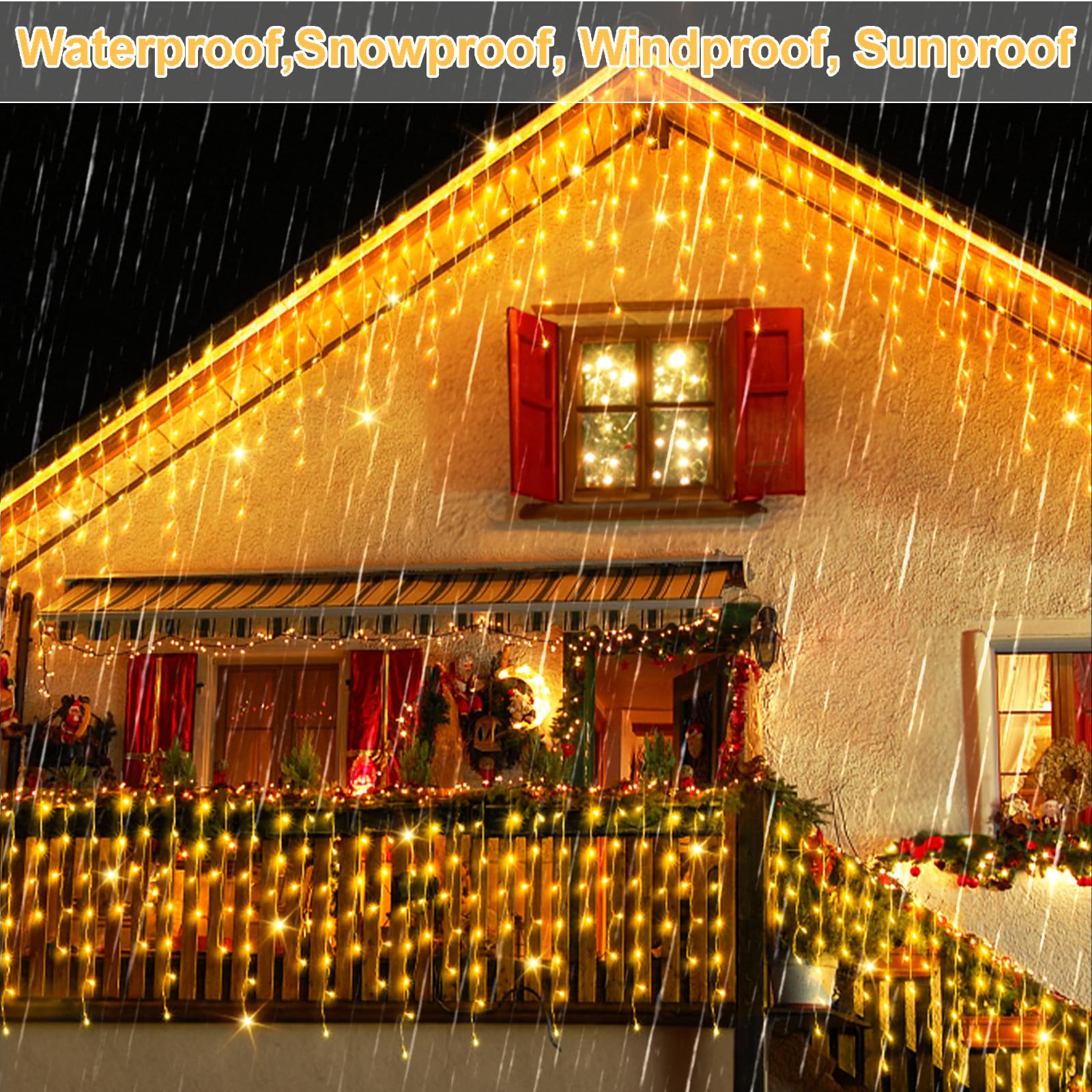66ft Christmas Lights Outdoor Decorations 640 LED Long Xmas Curtain Fairy String Lights Plug in with Clear Wire 8 Modes Waterproof Memory Timer for Outside Holiday Wedding Party Decor-Warm White