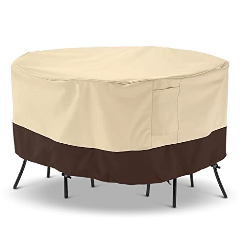 Arcedo Patio Furniture Cover, Waterproof Outdoor Round Table Chairs Set Cover, Heavy Duty Small Table Cover for Bistro Set, Dining Set and Fire Pit, All Weather Resistant, 62”Dia, Beige & Brown
