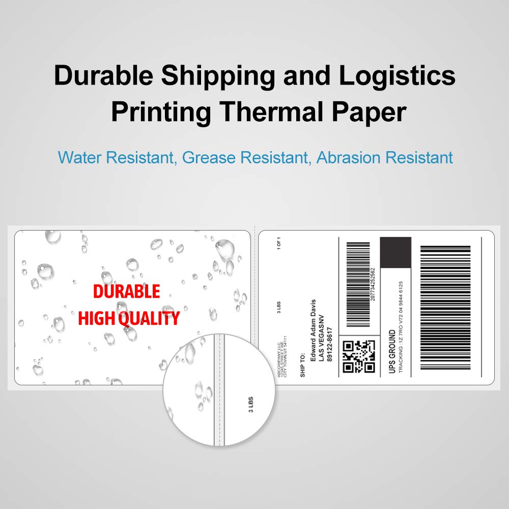 4x6 Thermal Direct Shipping Labels, Shipping Label Printer Paper ?Fan-Fold Mailing Labels for Desktop Label Printer, Self-Adhesive Compatible with Zebra, Rollo, Dymo, MUNBYN, USPS 4" x 6", 500-Pack