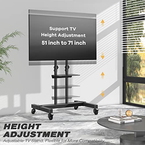 Mobile TV Stand Rolling TV Cart Floor Stand with Mount on Lockable Wheels Height Adjustable Shelf for 32-80 Inch TV Stand Flat Screen or Curved TVs Monitors Display Trolley Loading 110 lbs