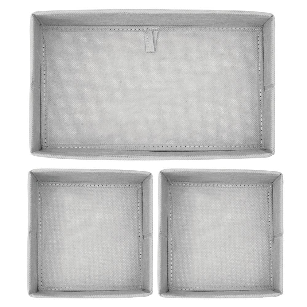 mDesign Fabric 3-Piece Divider Drawer Organizer Bin, Nursery Dresser, Closet, Changing Table Organization, Hold Clothes, Toys, Diaper, Bib, Blanket, Lido Collection, 2 Pack, Gray/White Polka Dot