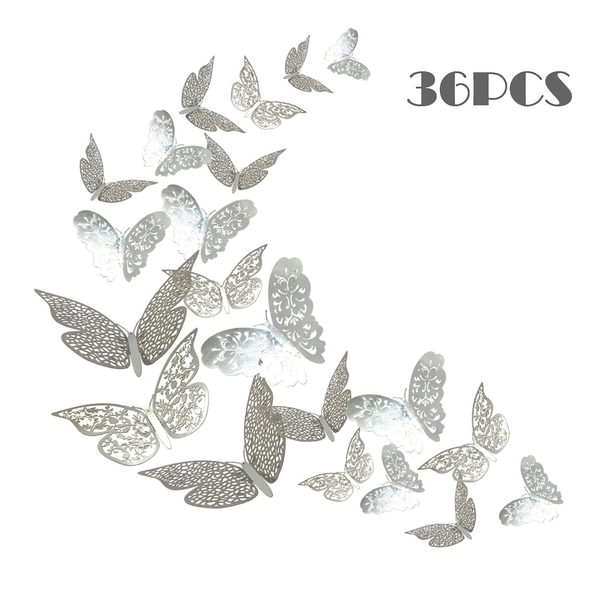 Seasonsky 108PCS 3D Butterfly Wall Stickers Wall Decal Decor Art Decorations Sticker Removable Hollow Butterfly 3 Sizes for Room Home Classroom Offices Bedroom Decor