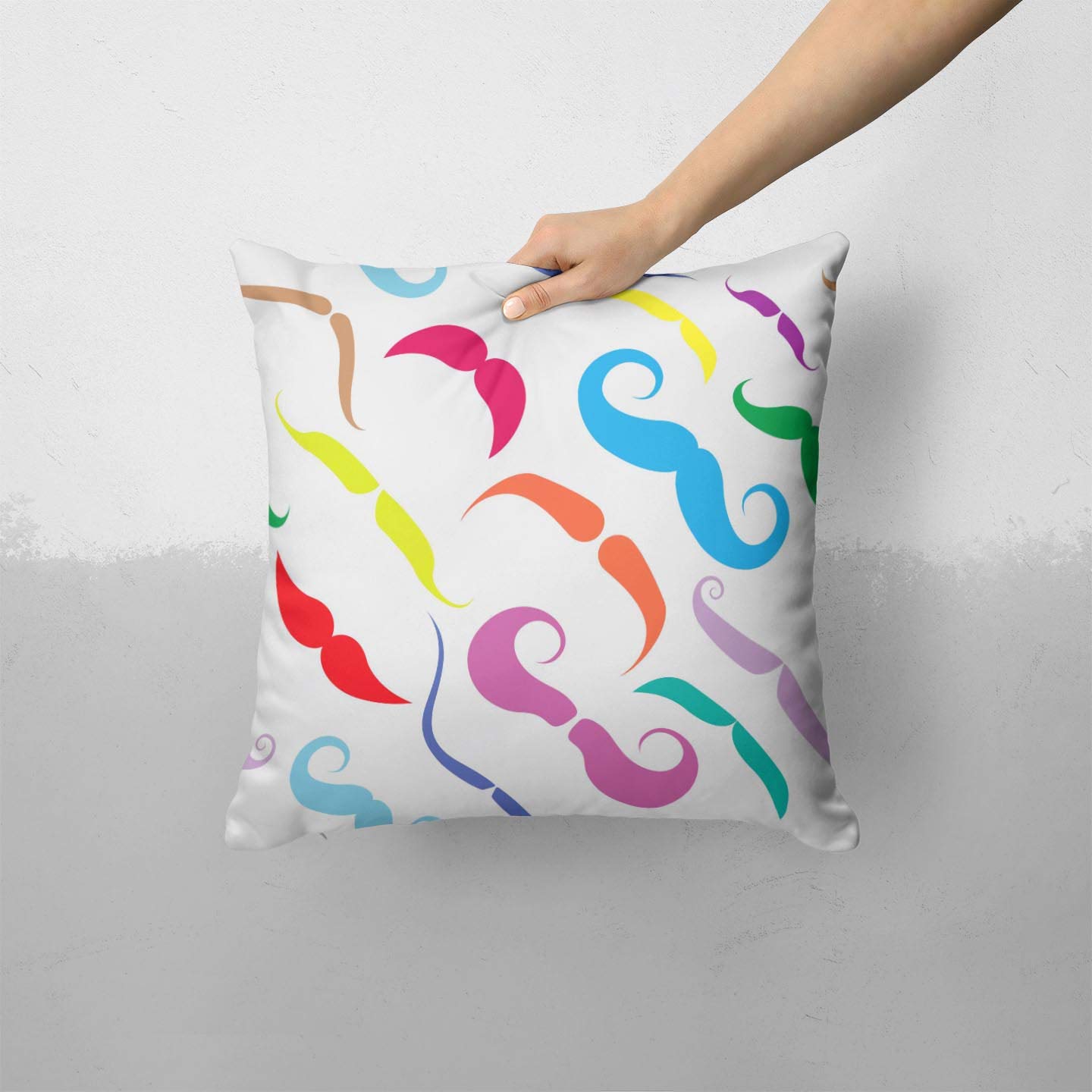 iiRov Bold Colorful Mustache Pattern - Custom Decorative Home Decor Indoor or Outdoor Throw Pillow Cover for Sofa, Bed or Couch Cushion (Pillow CASE Cover ONLY)