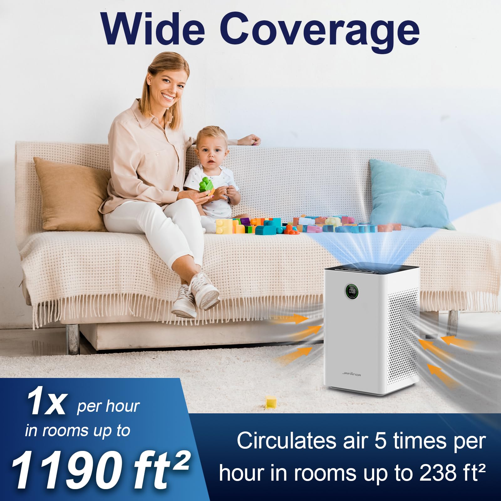 2PCS Jafända Air Purifiers for Home Large Room Hepa Filter Up To 1190ft², One Air Purifiers includes Smart Wifi and Alexa Control