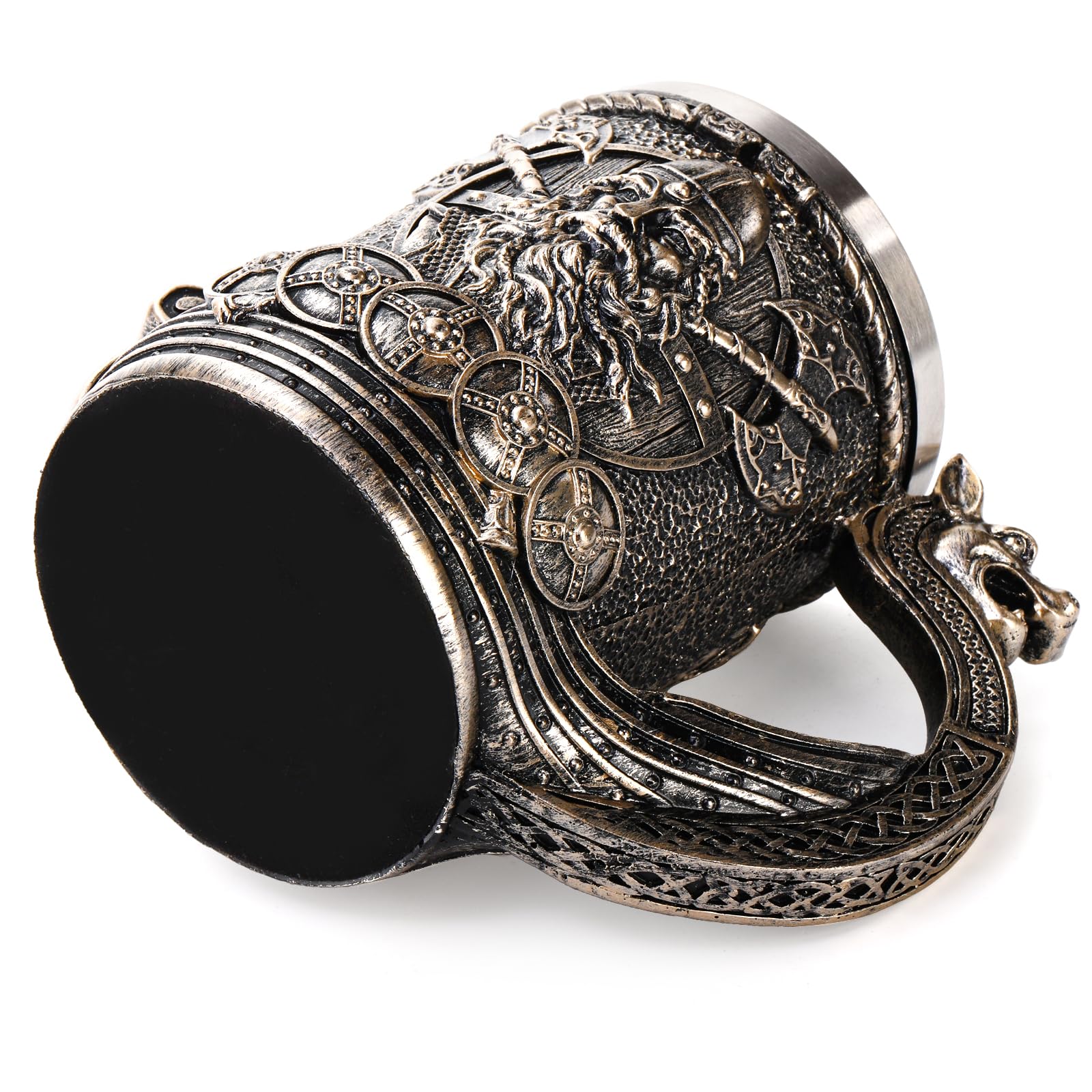 ZENFUN Noric Viking Ship Dragon Beer Mug, 18/8Stainless Steel Drinking Tankard, 17 OZ Wine Coffee Cup, Norse Mythology Poetic Decor Beer Mug, Great Gift for Men