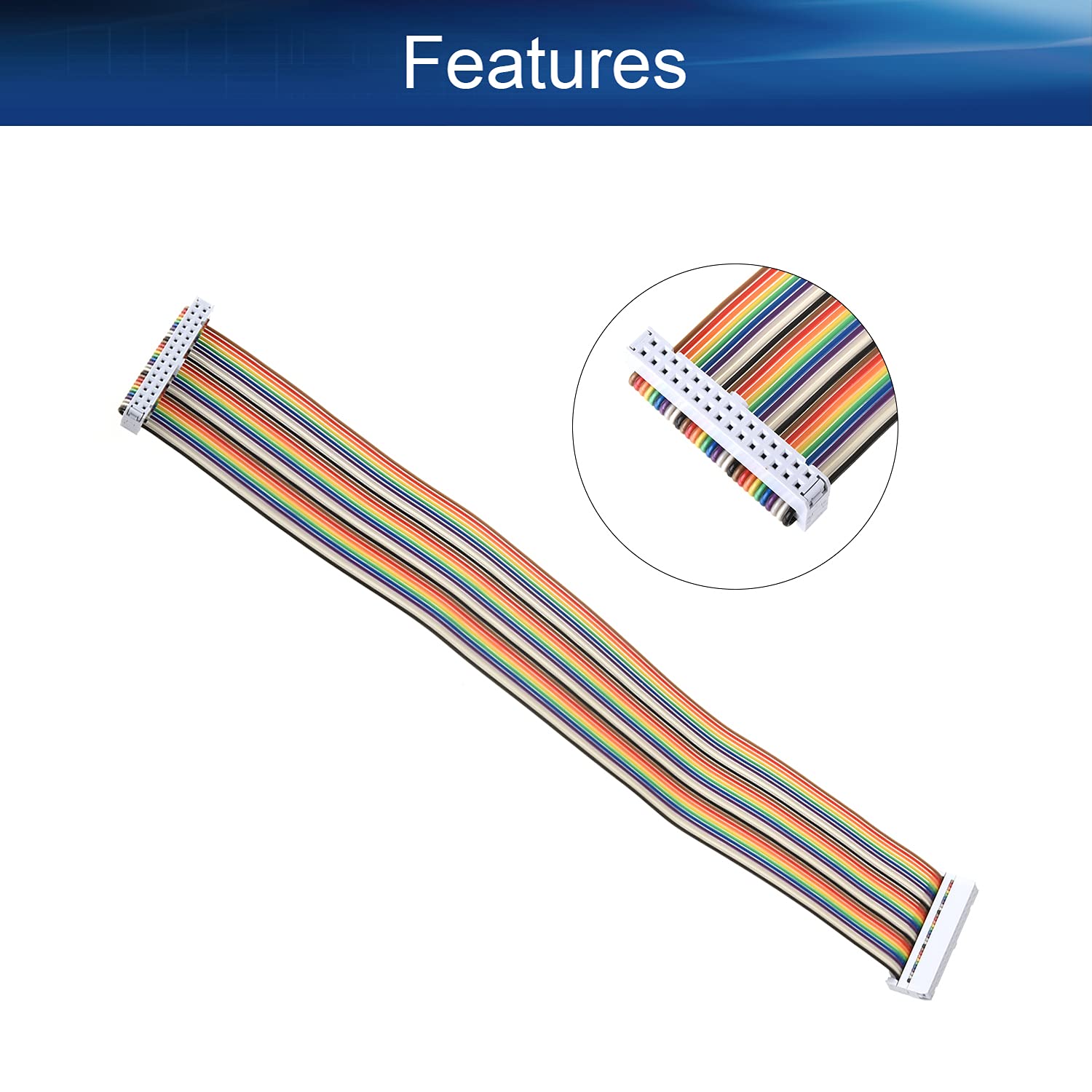 Heyiarbeit 2pcs IDC Rainbow Wire Flat Ribbon Cable 30 Pin 30cm Length 2.54mm Pitch