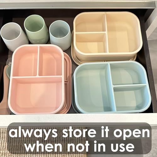 Ali+Oli Leak Proof Bento Box (Dream Blue) Food-Grade Silicone Bento Box, BPA, Phthalate, Lead, & PVC Free - Bento Lunch Box for Kids and Adults - Leak Resistant Sets With Lids Container